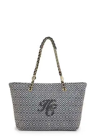 Holland Cooper Amalfi Straw Tote Geo - Navy