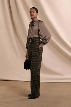 Holland Cooper High Waisted Straight Trouser Houndstooth 's - Chocolate