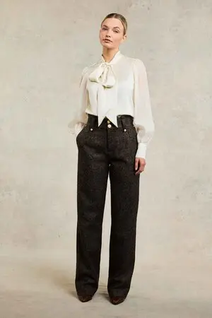 Holland Cooper High Waisted Straight Trouser Herringbone 's - Walnut