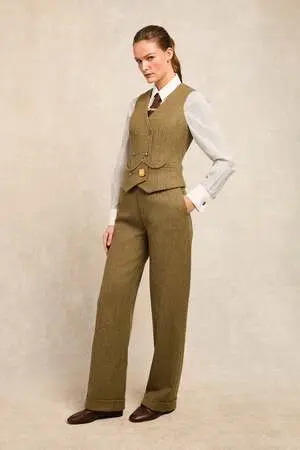 Holland Cooper High Waisted Wide Leg Trouser Herringbone 's