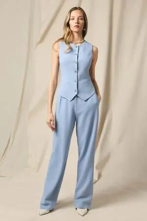 Holland Cooper High Waisted Straight Trouser Ice Linen 's - Blue