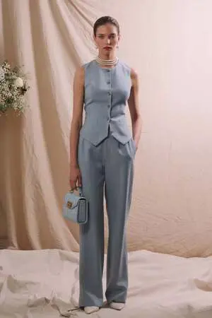 Holland Cooper High Waisted Straight Trouser Ice Linen 's