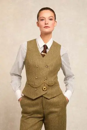 Holland Cooper Kensington Waistcoat Herringbone 's - Moss