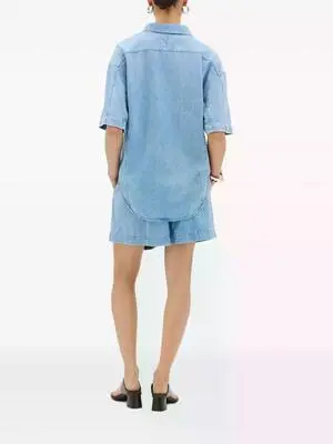Another Tomorrow Chambray Short-sleeve Denim Shirt