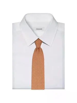 FERRAGAMO Gancini Print Silk Tie - Orange