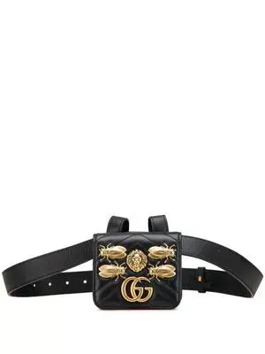 Gucci 2016-2025 Mini Gg Marmont Matelasse Leather Animal Studs Pouch Bag Belt Bag - Black