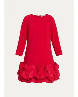 Rickie Freeman For Teri Jon Ruffle-hem Crepe Mini Dress - Red