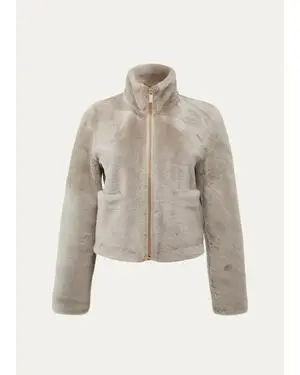 Gorski Merino Shearling Lamb Zip Jacket - Sand