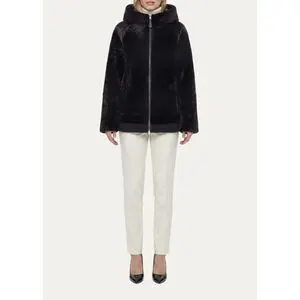 Gorski Select Textured Shearling Lamb Hooded Jacket