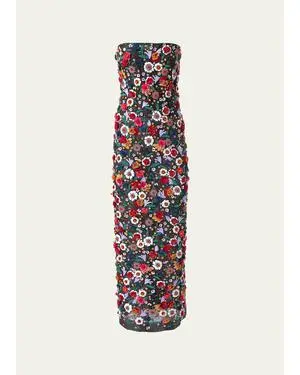 Carolina Herrera Embellished Strapless Ankle Dress - Black Multi