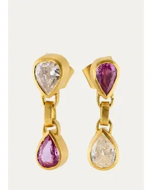 DARIUS 18k Yellow Gold Pink Sapphire & Diamond Drop Earrings, 1.69tcw