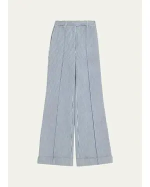 Adam Lippes Deeda Striped Twill Wide-leg Pants - Blue/white