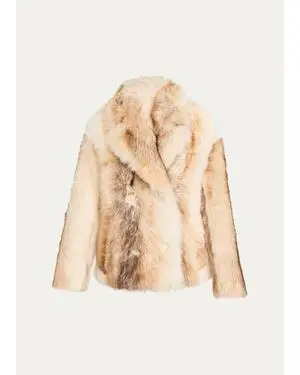 YVES SALOMON Lamb Shearling Double-breasted Short Coat - Camel