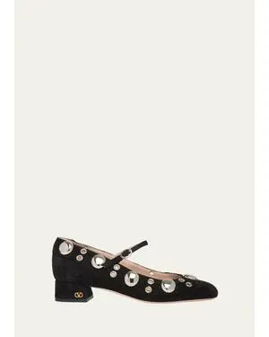 Valentino Garavani 30mm Nellcote Studded Suede Ballerina Pumps