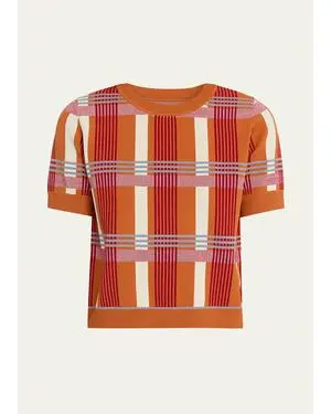 ZANKOV Plaid Short-sleeve Sweater - Rust