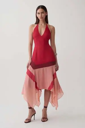 Meshki Bettina Chiffon Halter Neck Midi Dress