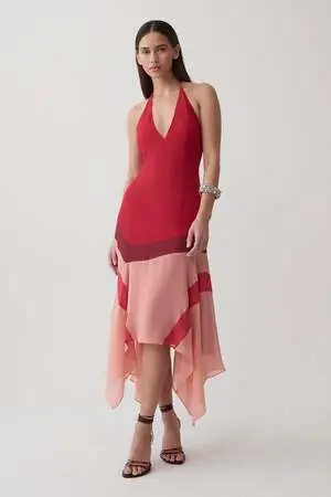 Meshki Bettina Chiffon Halter Neck Midi Dress
