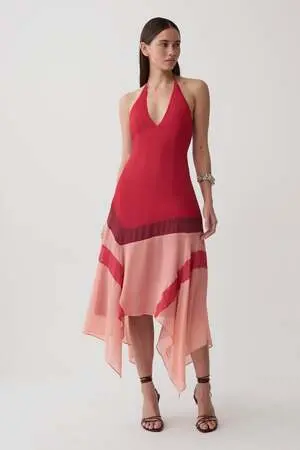 Meshki Bettina Chiffon Halter Neck Midi Dress