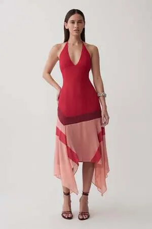 Meshki Bettina Chiffon Halter Neck Midi Dress