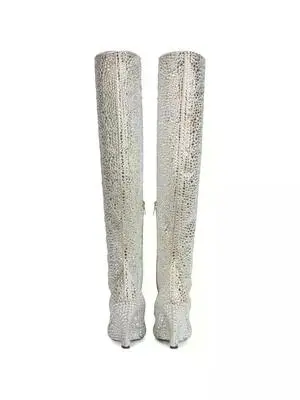 Balmain Wedge Thigh-high Satin Boots With Crystals