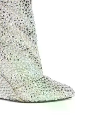 Balmain Wedge Thigh-high Satin Boots With Crystals