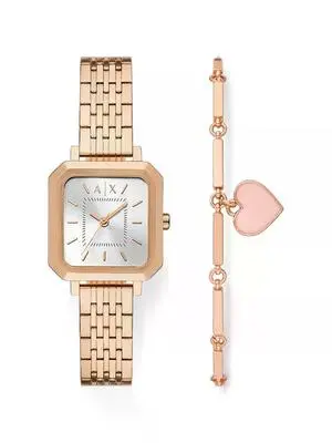 Armani Exchange Square-face 27mm Watch And Bracelet Set
