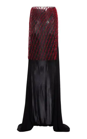 Christopher Esber Lattice Beaded Mullet Silk Midi Skirt
