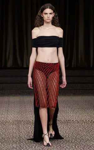 Christopher Esber Lattice Beaded Mullet Silk Midi Skirt