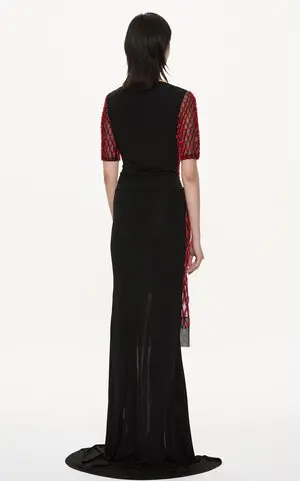 Christopher Esber Lattice Beaded Mullet Silk Midi Skirt