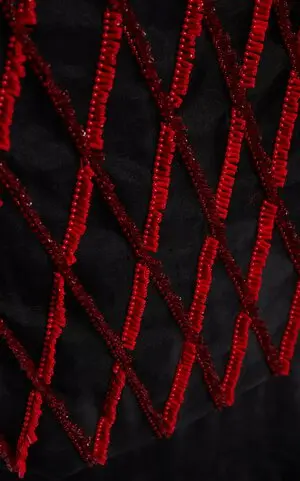 Christopher Esber Lattice Beaded Mullet Silk Midi Skirt