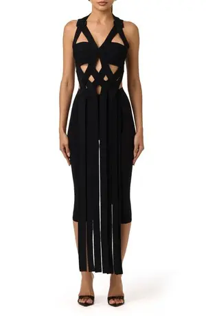 Naked Wardrobe Buckle Fringe Knit Top - Black
