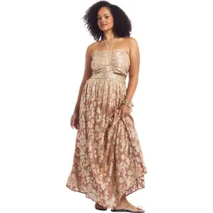 JUNE & VIE Metallic Jacquard Maxi Dress - Sunset Scroll