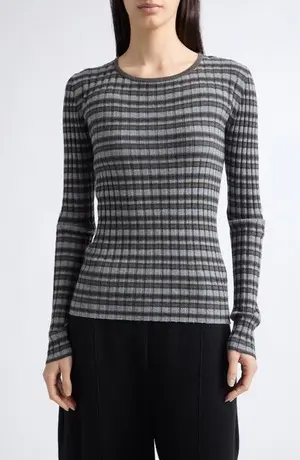 LISA YANG Tarika Stripe Cotton & Cashmere Sweater - Deep Cloud/eclipse
