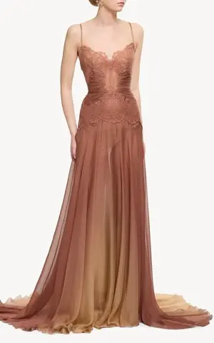 Elie Saab Gradient Chiffon & Lace Maxi Dress - Multi