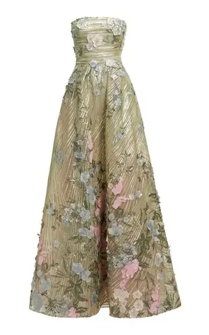 Elie Saab Floral Embellished Tulle Maxi Dress