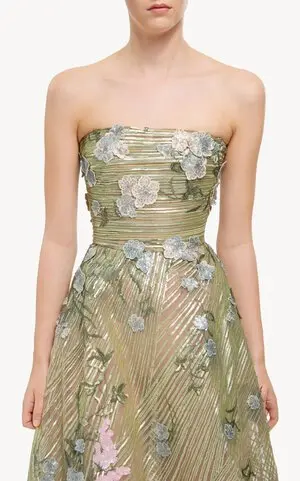 Elie Saab Floral Embellished Tulle Maxi Dress