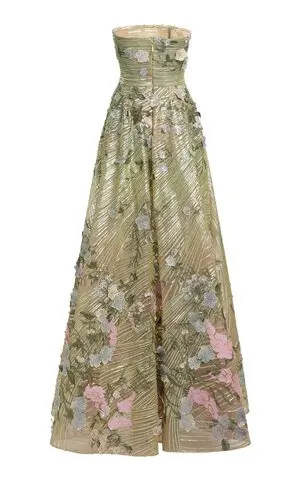 Elie Saab Floral Embellished Tulle Maxi Dress