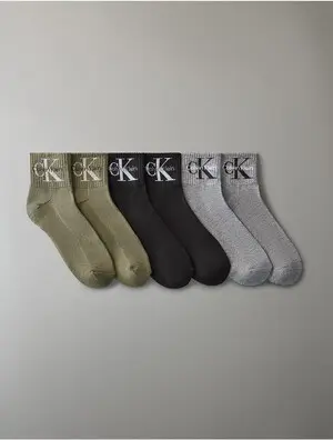 Calvin Klein Monologo Cushion Quarter 6-pack Socks - Olive Assorted