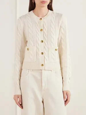 Polo Ralph Lauren Cropped Cable-knit Wool And Cashmere-blend Cardigan - Neutrals