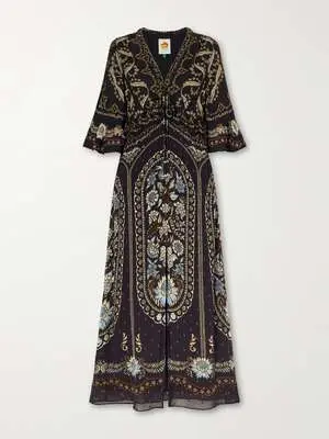 Farm Rio Daniela Ruffled Printed Embroidered Crepe Maxi Dress