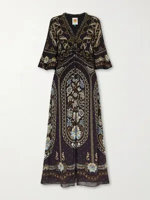 Farm Rio Daniela Ruffled Printed Embroidered Crepe Maxi Dress - Multi