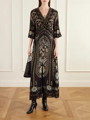 Farm Rio Daniela Ruffled Printed Embroidered Crepe Maxi Dress - Multi