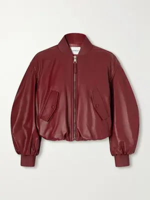 Givenchy Cropped Gathered Leather Bomber Jacket - Red