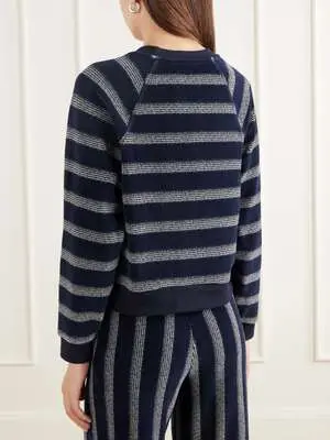 Suzie Kondi Tilos Striped Velour Sweatshirt - Navy