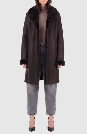 HISO Valry Reversible Genuine Shearling Coat - Java
