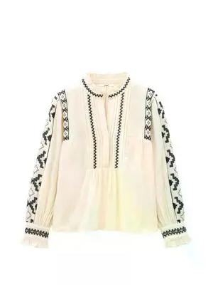 Ba&sh Pidma Embroidered Ruffled Blouse - Neutrals