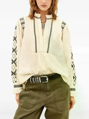 Ba&sh Pidma Embroidered Ruffled Blouse