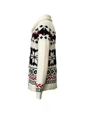 MC2 SAINT BARTH Archer Cream Cardigan In A Wool And Cashmere Blend With A Nordic Motif - Neutrals