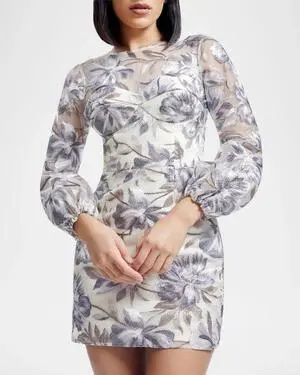 Dress The Population Mila Floral-embroidered Illusion Mini Dress