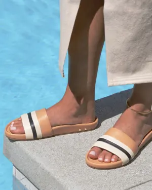 Beek Gallito Stripe Leather Slide Sandal - Beige